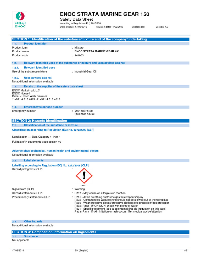 Enoc Strata Marine Gear 150 | PDF