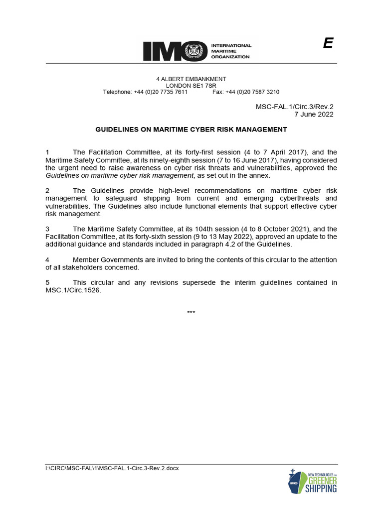 MSC-FAL.1-Circ.3-Rev.2 - Guidelines On Maritime Cyber Risk Management ...