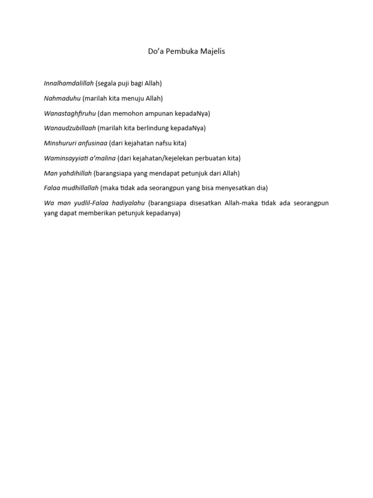 Doa Pembuka Majelis | PDF