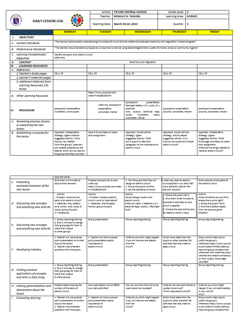 Sci 6 DLL Q3 WK 6 | PDF | Learning | Constructivism (Philosophy Of ...