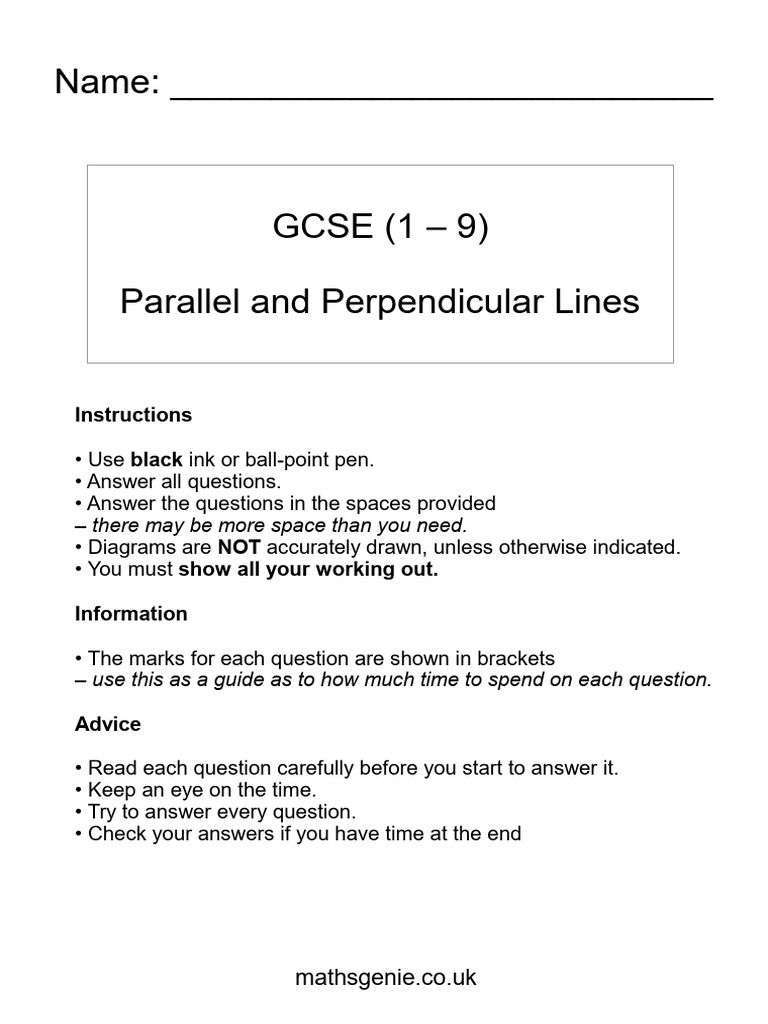 Parallel and Perpendicular Lines Worksheet | PDF | Geometry | Mathematics