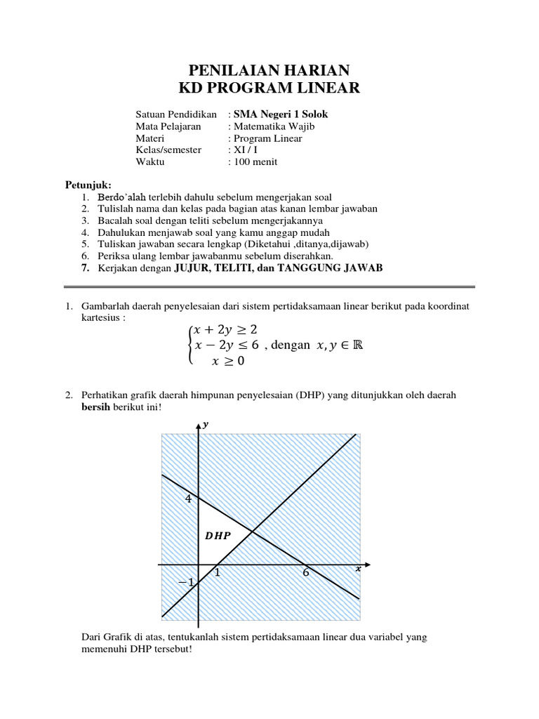 Penilaian Harian Program Linear XI | PDF