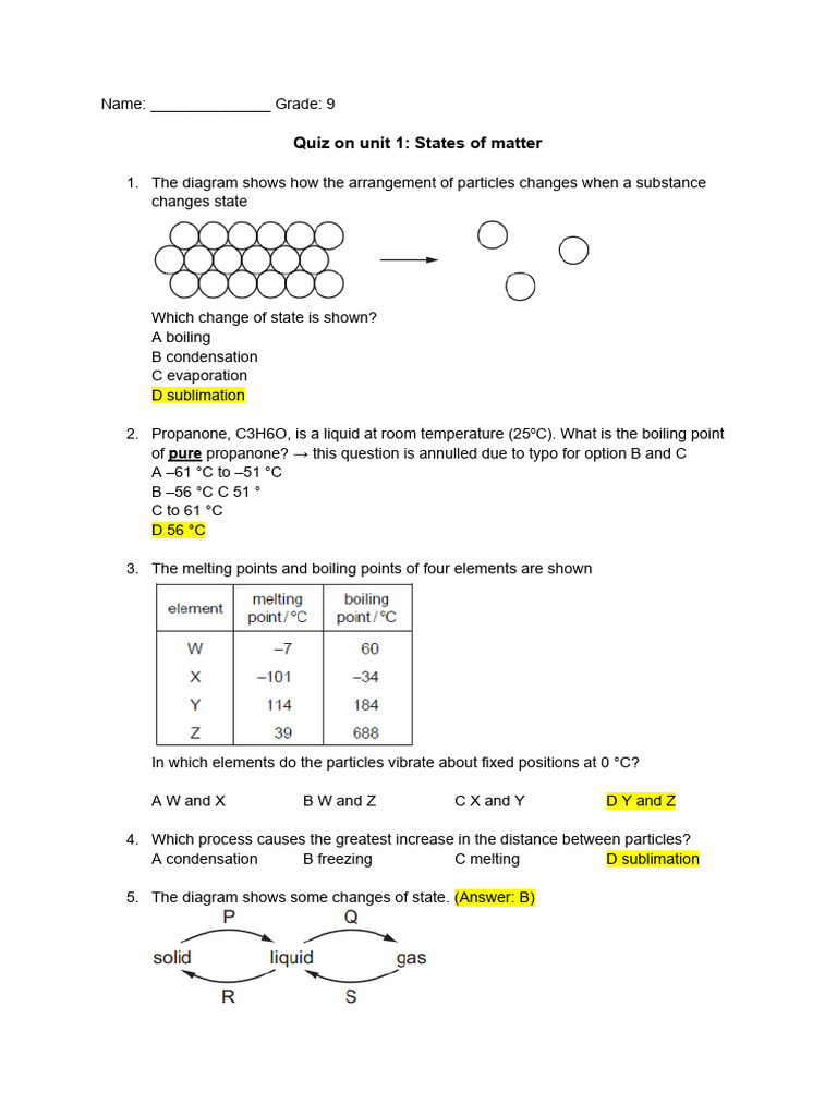 State of Matter Worksheet | PDF | Ammonia | Diffusion