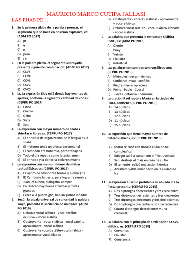 Las Fijas Pe | PDF | Sílaba | Vocal