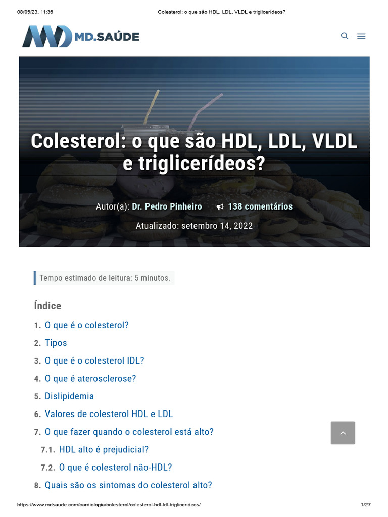 Tipos de Colesterol: HDL, LDL e VLDL | PDF