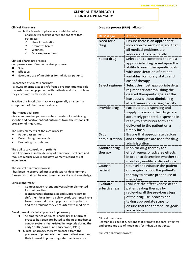 CLINICAL PHARMACY 1 Prelim | PDF