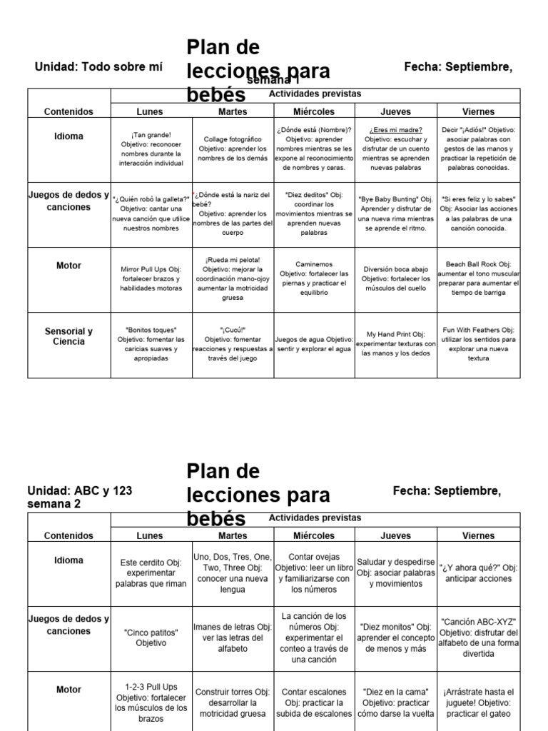 Planes de Lecciones para Todo El Año para Bebés | Descargar gratis PDF ...