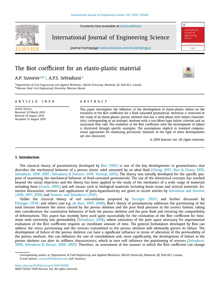 Biot Coefficient in Elasto-Plastic Materials | PDF | Stress (Mechanics) | Plasticity (Physics)