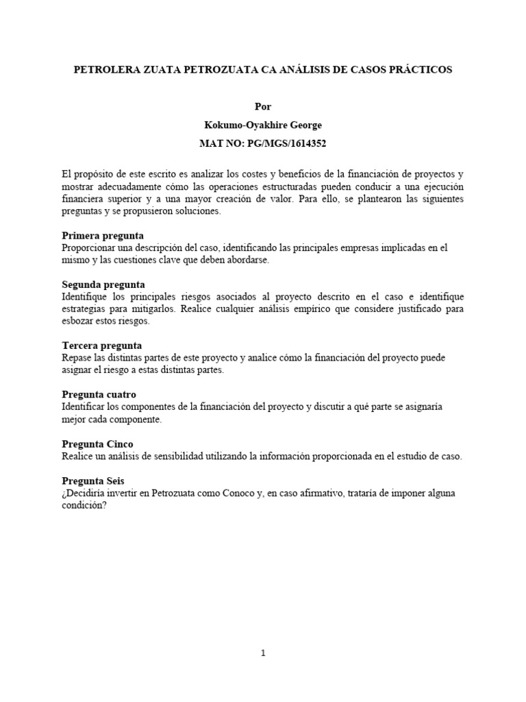 Petrolera Zuata Petrozuata CA. Respuesta | PDF | Petróleo | Tipo de cambio