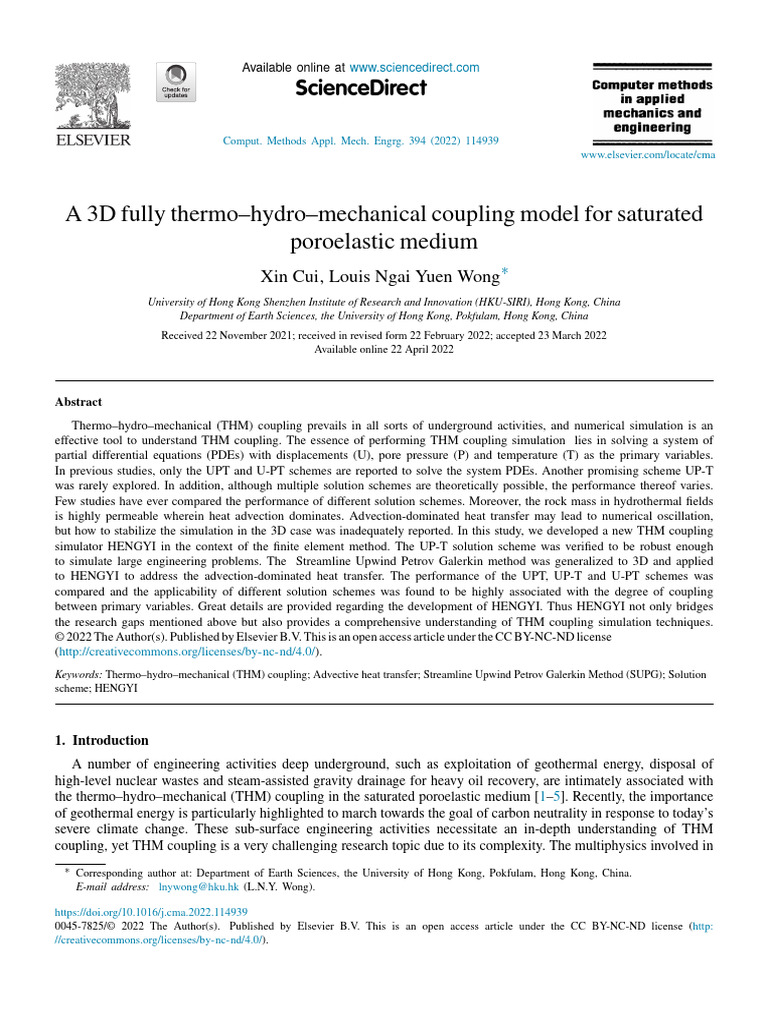 A 3D Fully Thermo-Hydro-Mechanical Coupling Model For Saturated ...