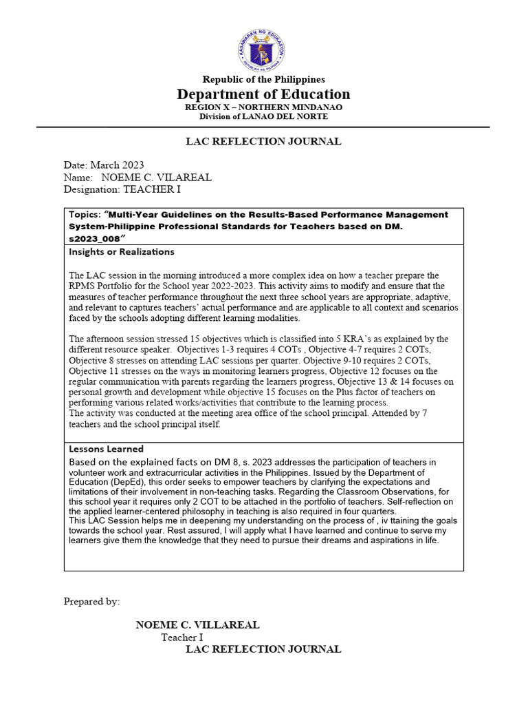 LAC REFLECTION JOURNAL Rpms | PDF LAC REFLECTION JOURNAL Rpms | PDF