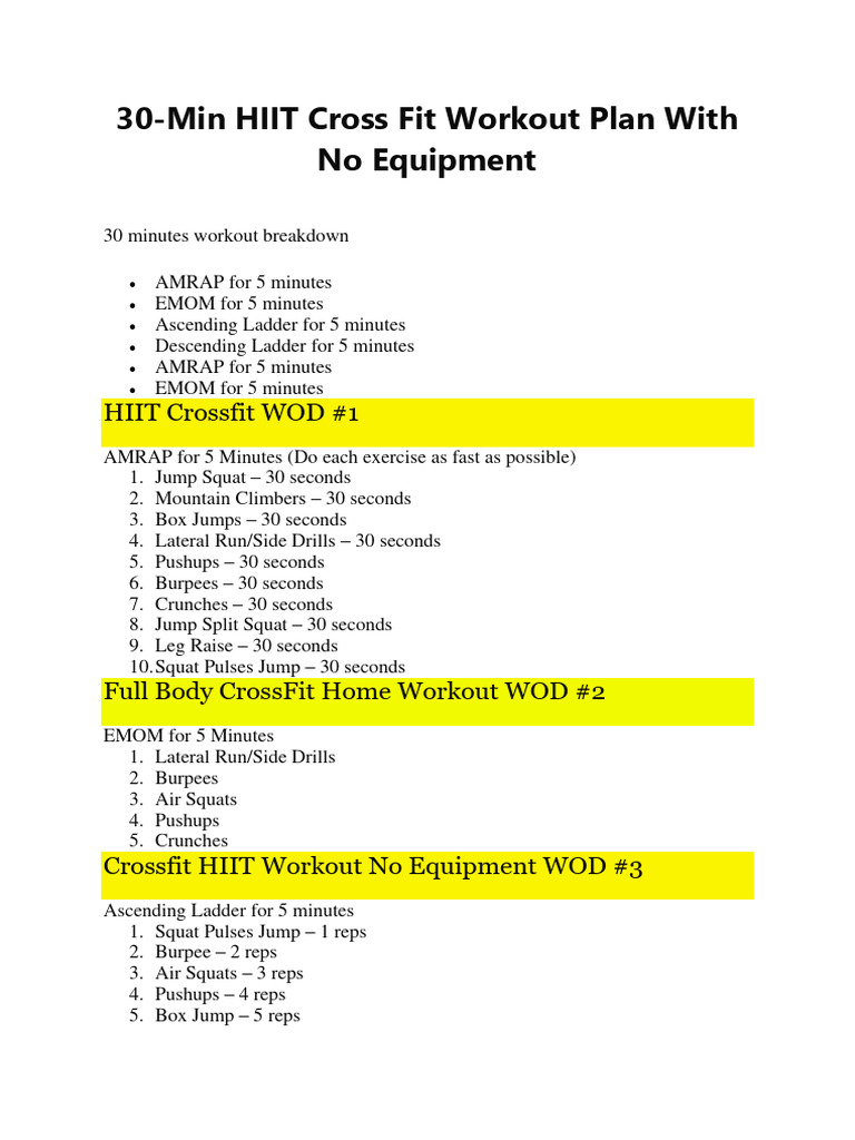 Crossfit Hiit Wod Workout Plan | PDF