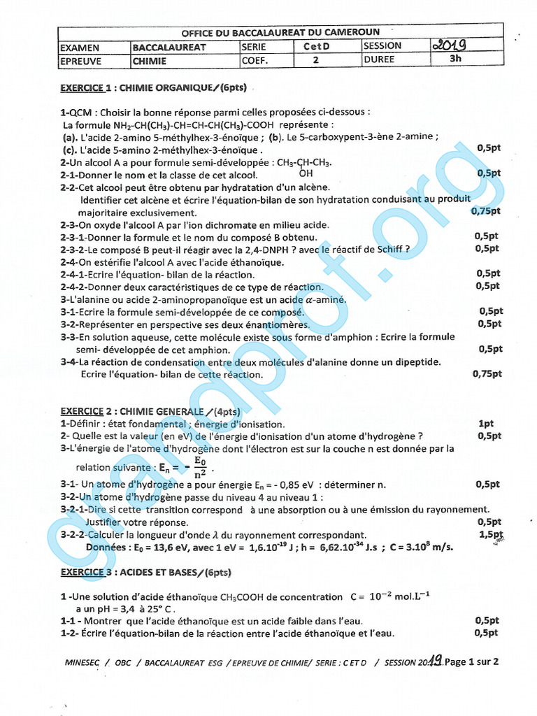 Chimie Bac CD 2019 | PDF