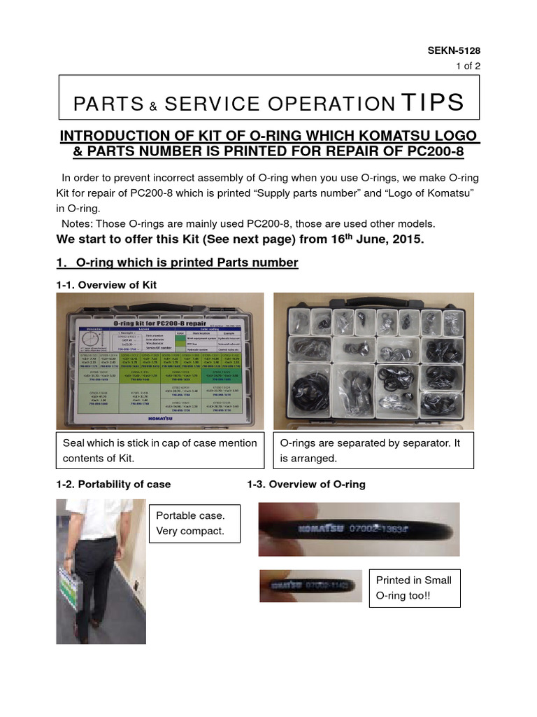 Komatsu PC200-8 O-Ring Kit Guide | PDF | Technology & Engineering