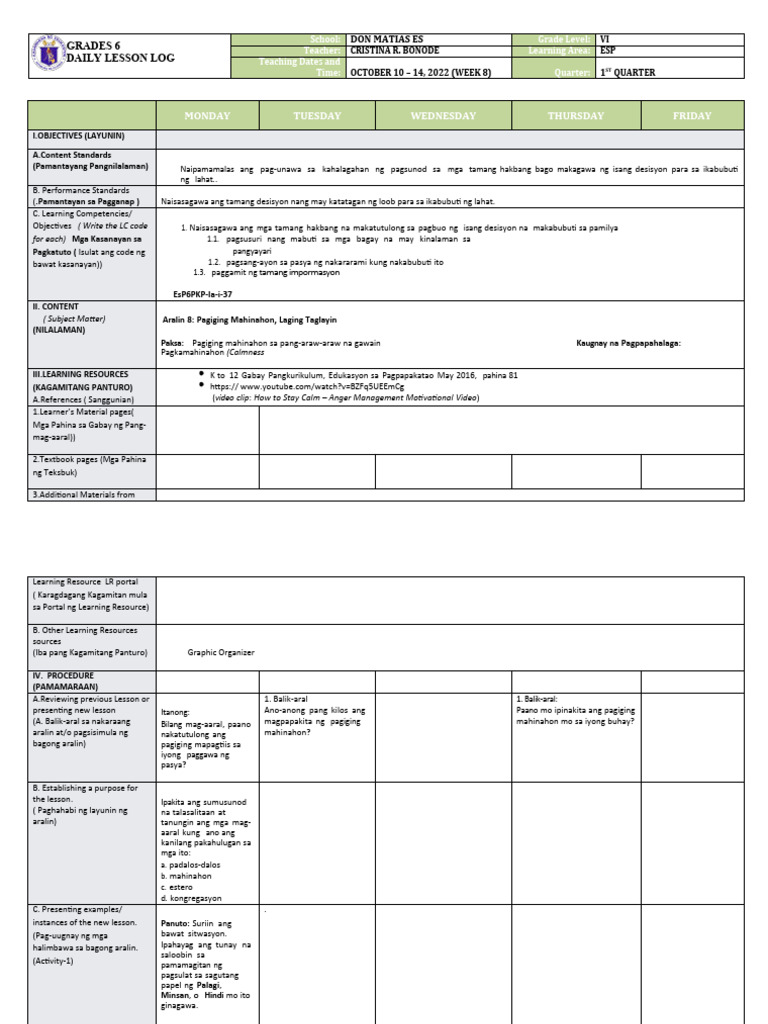 DLL - Esp 6 - Q1 - W8 | PDF