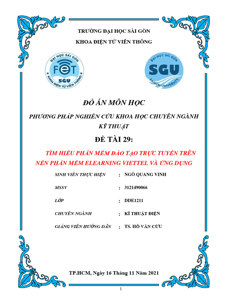 Do An - PPNCKH - de Tai So 29 - Tim Hieu Phan Mem Elearning Viettel - HK1 - Ngo Quang Vinh ...