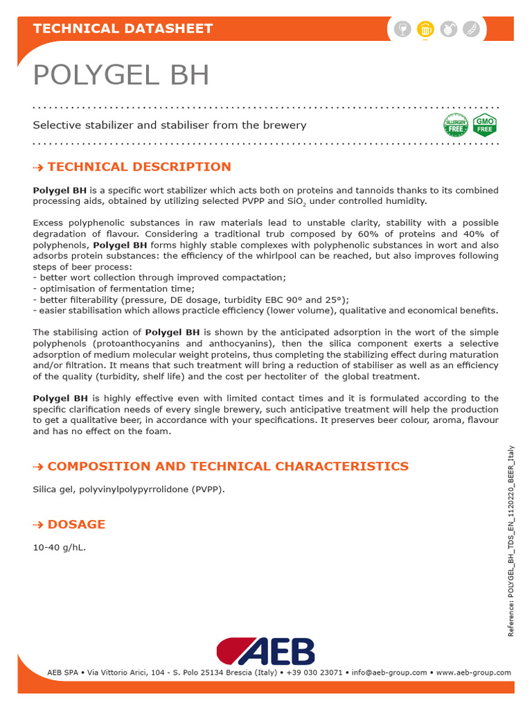 POLYGEL BH TDS EN 1120220 BEER Italy | PDF | Brewing | Chemical Substances