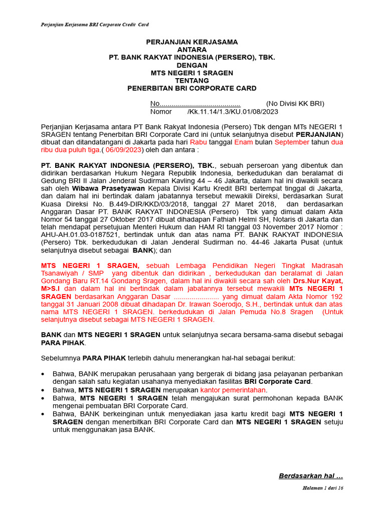 Draft Pks (Perjanjian Kerjasama) | PDF