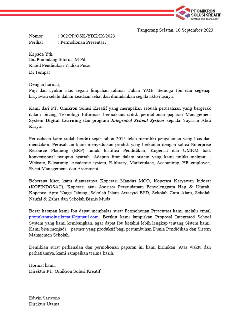 Surat Pengenalan Ydk Pusat | PDF