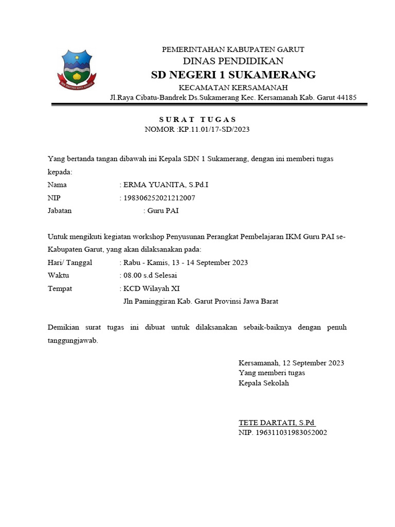 Surat Tugas Bu Neneng | PDF