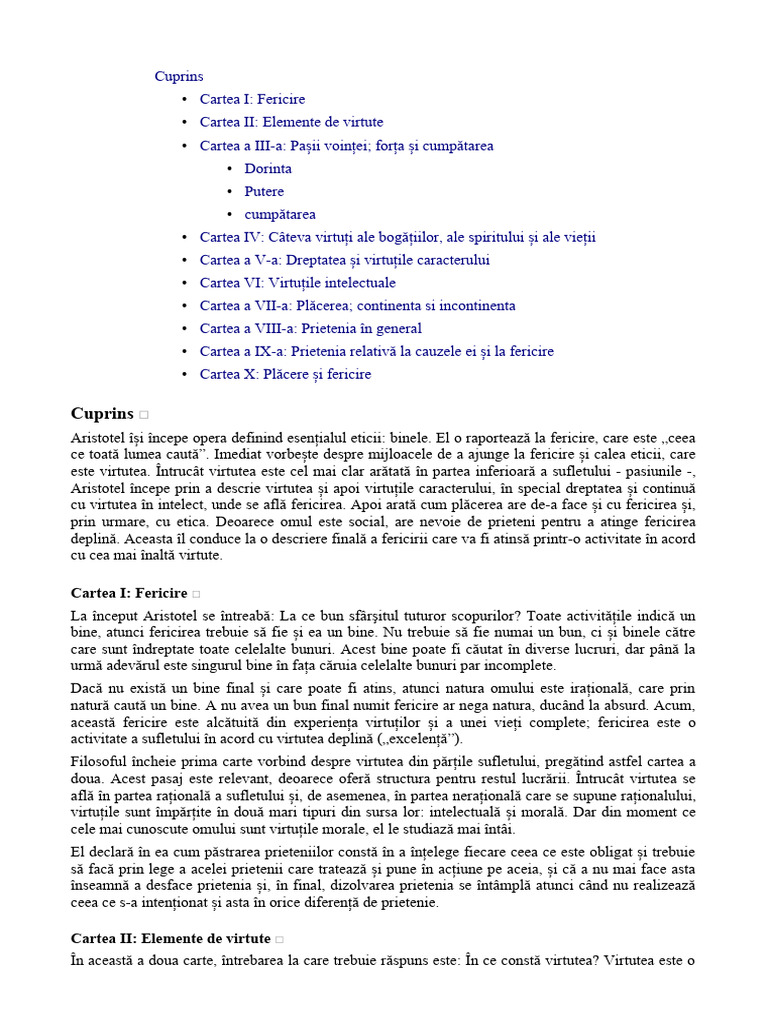 Rezumatul Eticii Nicomahei Pe Capitole | PDF