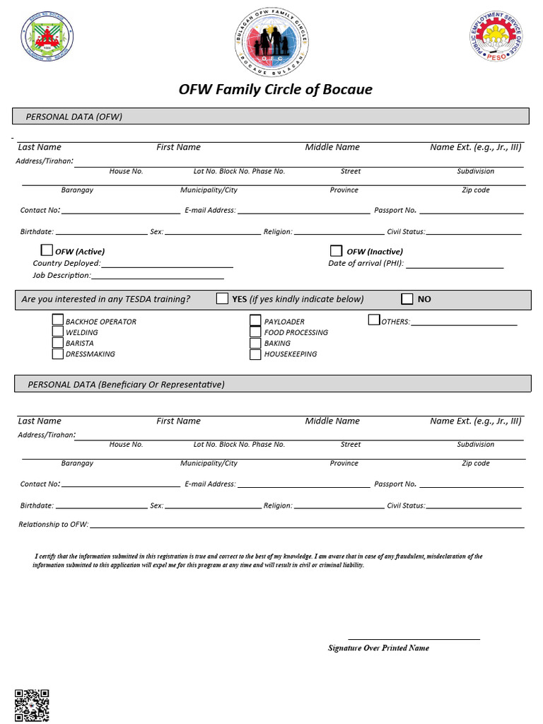 OFW Family Circle Registration Form | PDF