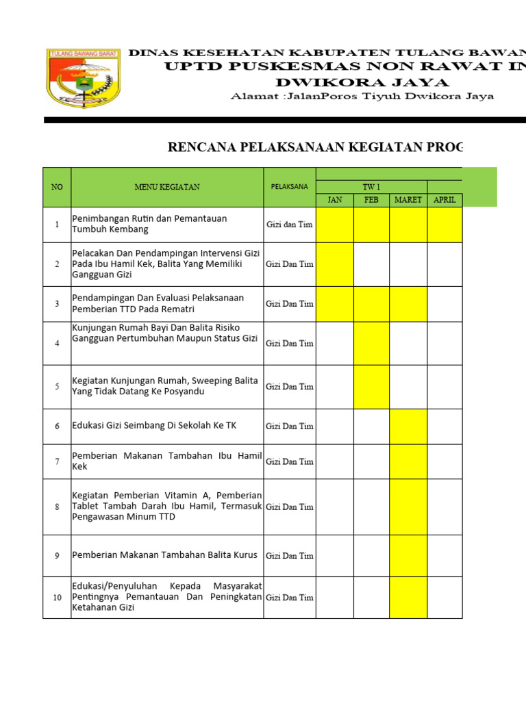 Rencana Kegiatan Program Gizi 2022 | PDF