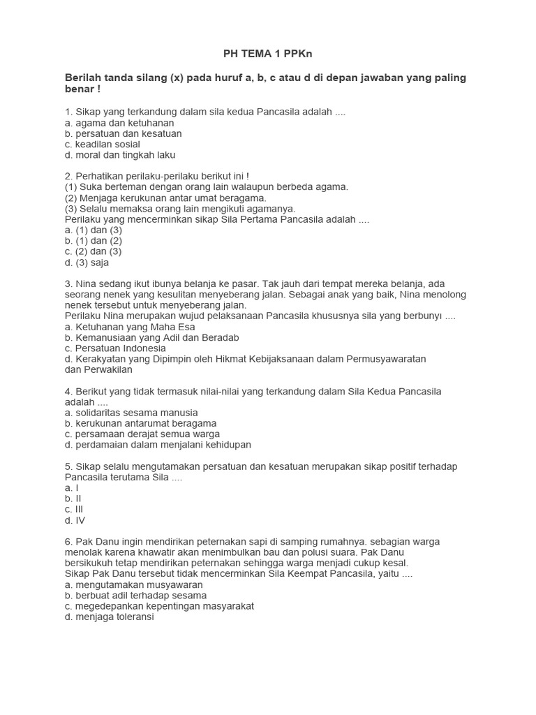 PH Tema 1 PPKN 2023-2024 | PDF | Ilmu Sosial