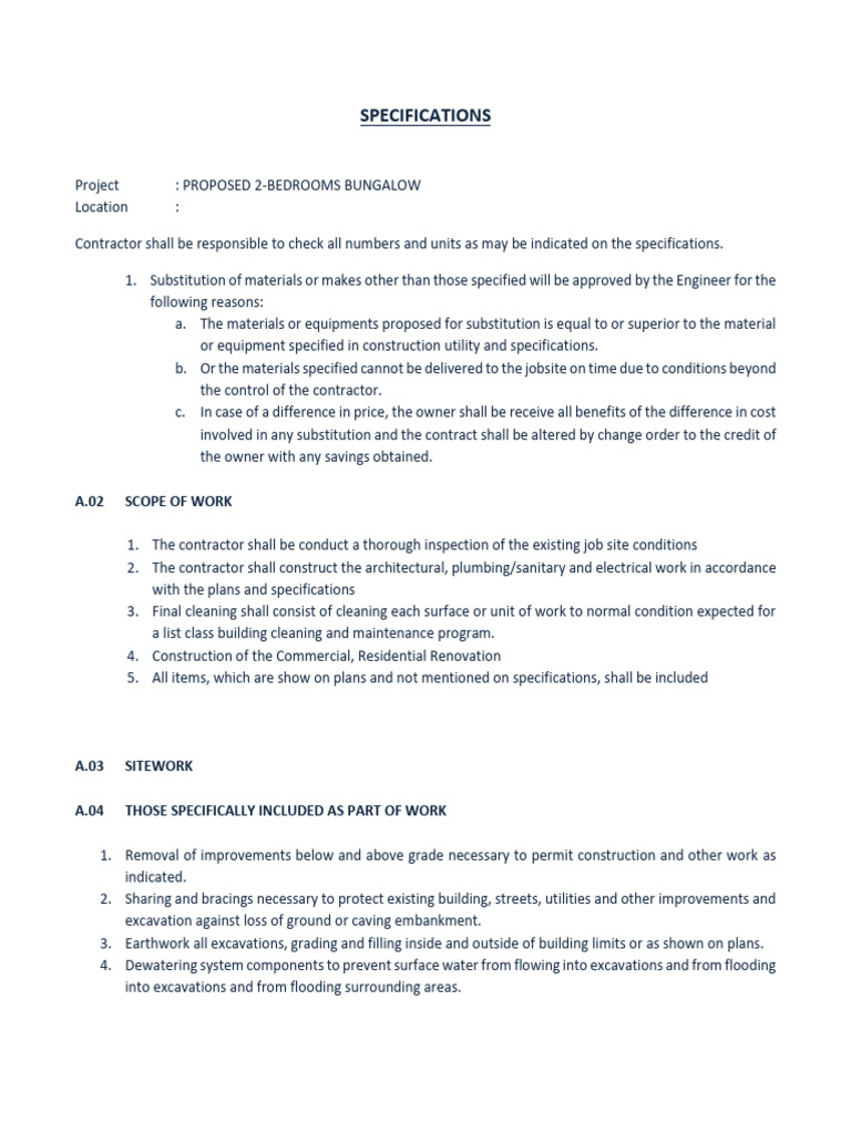 Building Specifications Pdf Concrete Plumbing