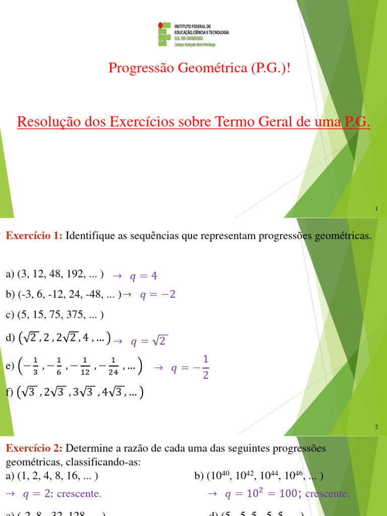 1.1 - Progressão Geométrica - Definição, Classificação e Termo Geral ...