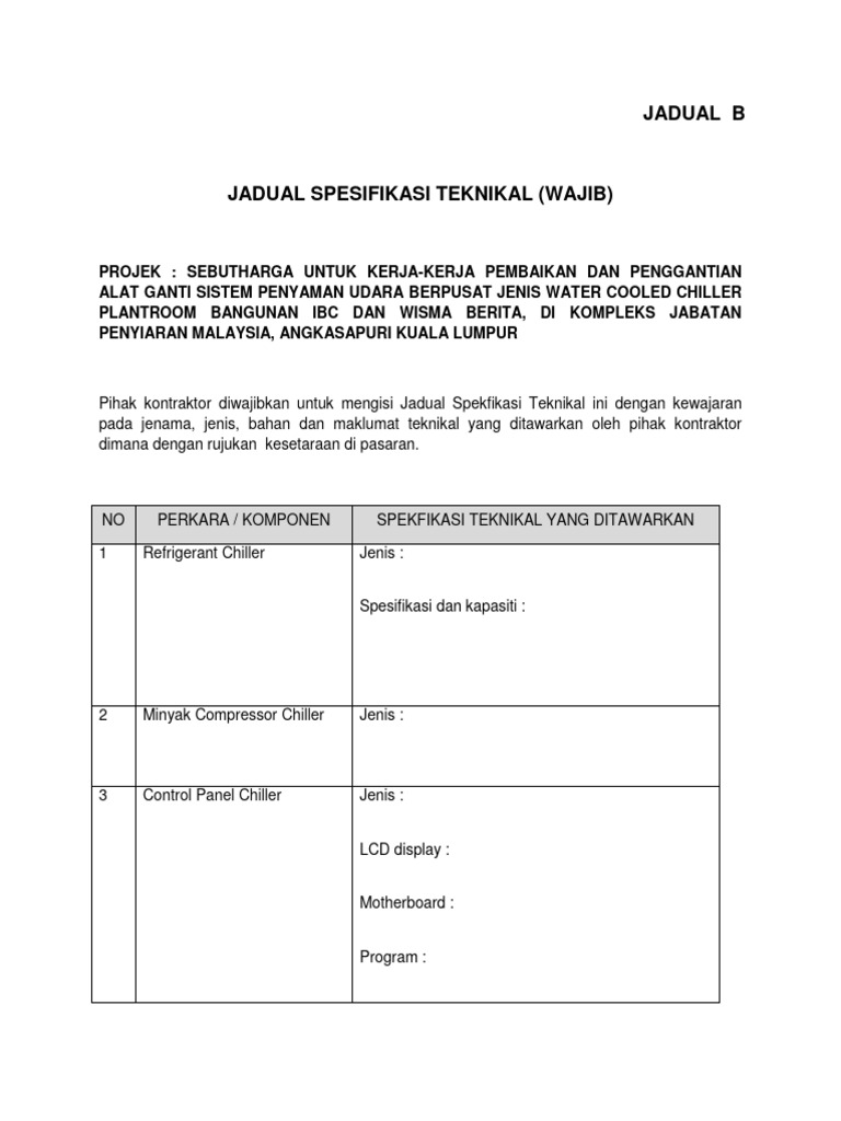 6) JADUAL B - Teknikal Data | PDF