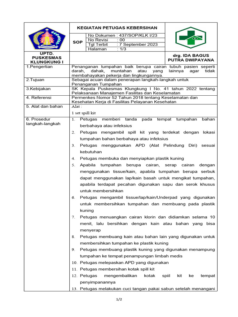 SOP Penggunaan Spill Kit | PDF