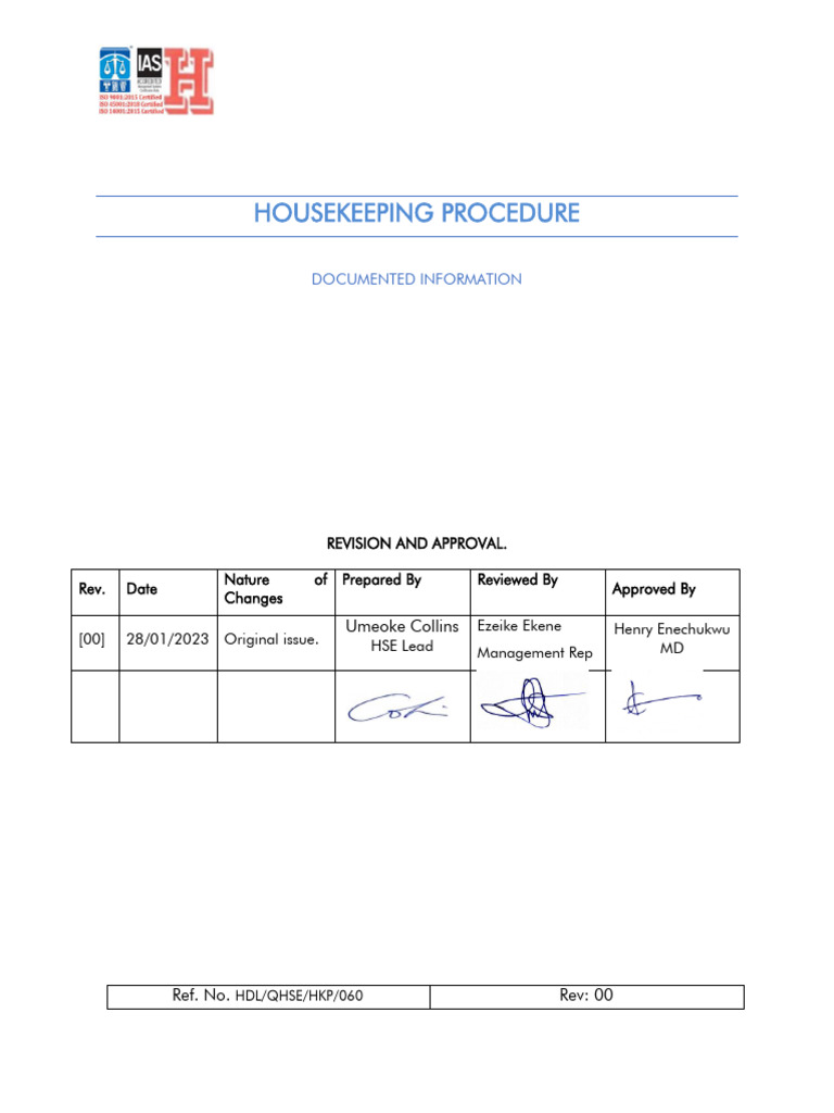 4.5 Hoechy Housekeeping Procedure | PDF | Housekeeping | Scrap