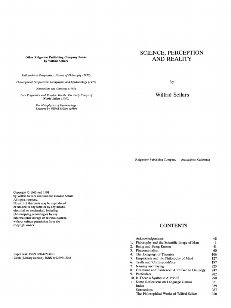 W. Sellars - Science, Perception and Reality | PDF