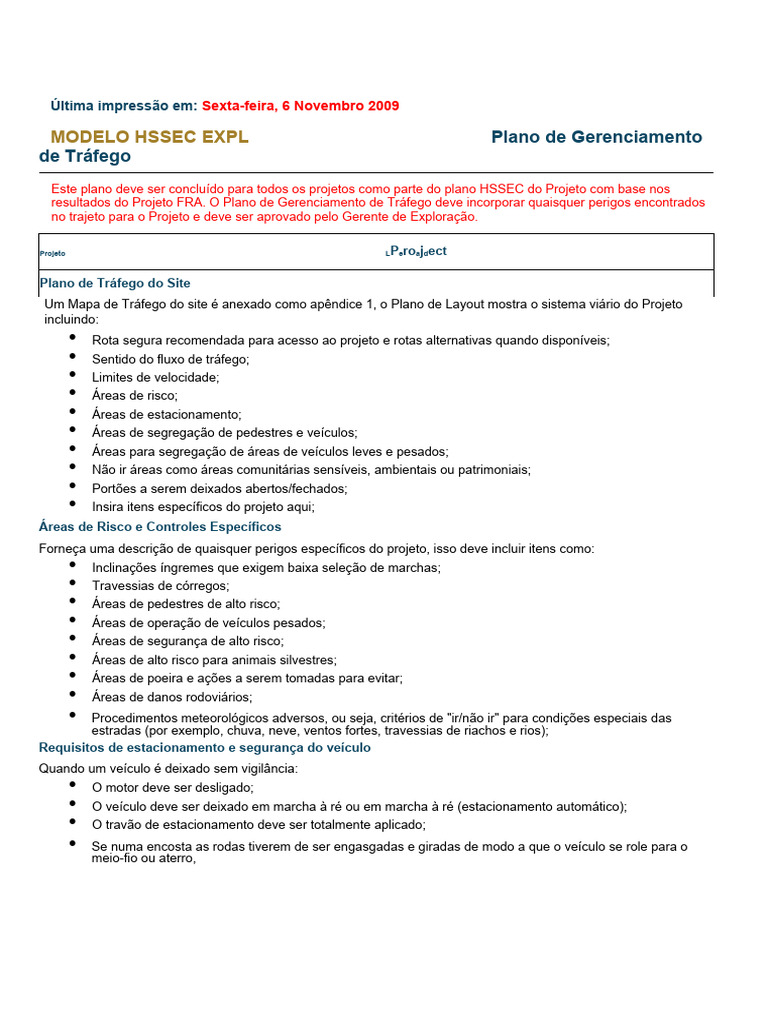 Plano de Gerenciamento de Tráfego HSSEC | PDF | Tráfego | Transporte