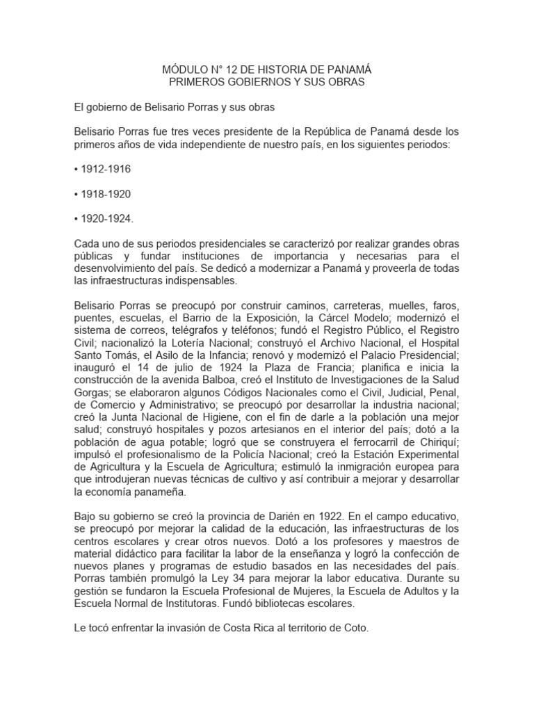 Obras y legado de Belisario Porras | PDF | Historia