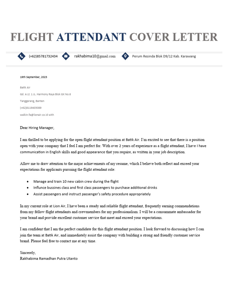 Flight Attendant Application Letter | PDF | Career & Growth | Finance ...
