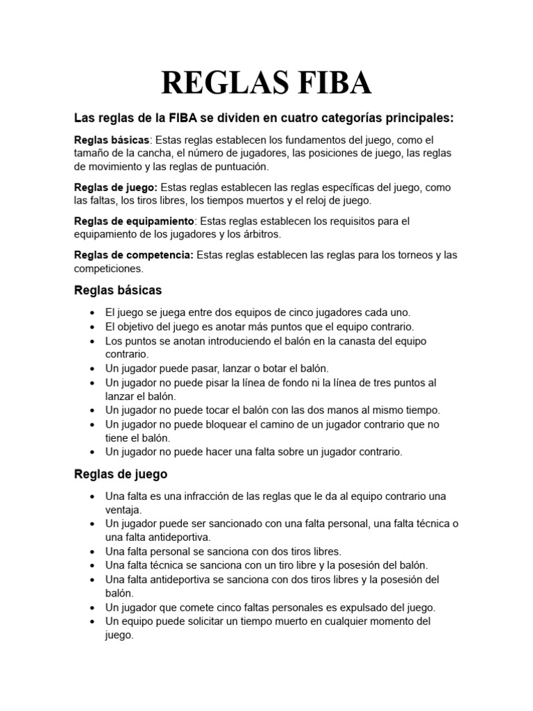 Reglas Fiba | PDF | Deportes | Deportes de equipo