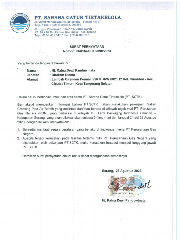 Surat Pernyataan RDP | PDF