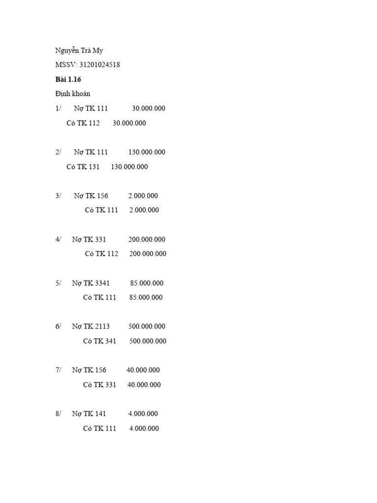 Bài tập KTTC1 | PDF