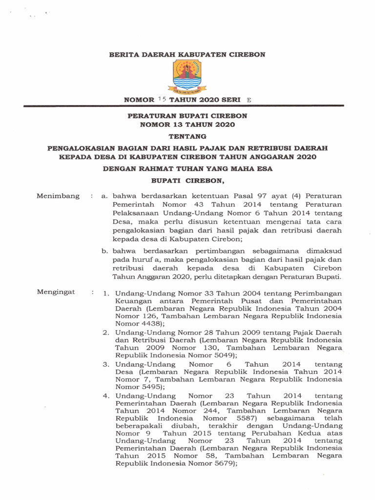 Perbub No 13 Tahun 2020 | PDF
