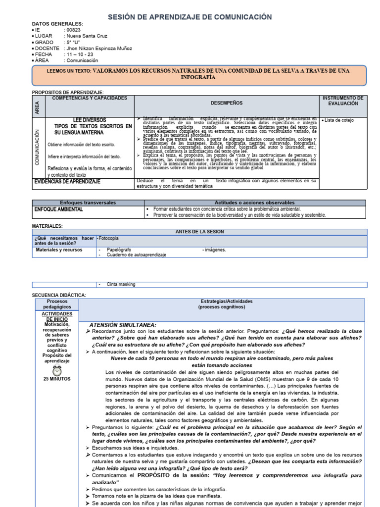 Sesión de Aprendizaje Leemos Una Infografia | PDF