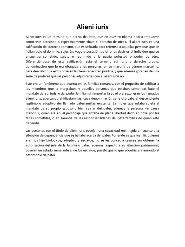 Definición de Alieni Iuris en Derecho Romano | PDF