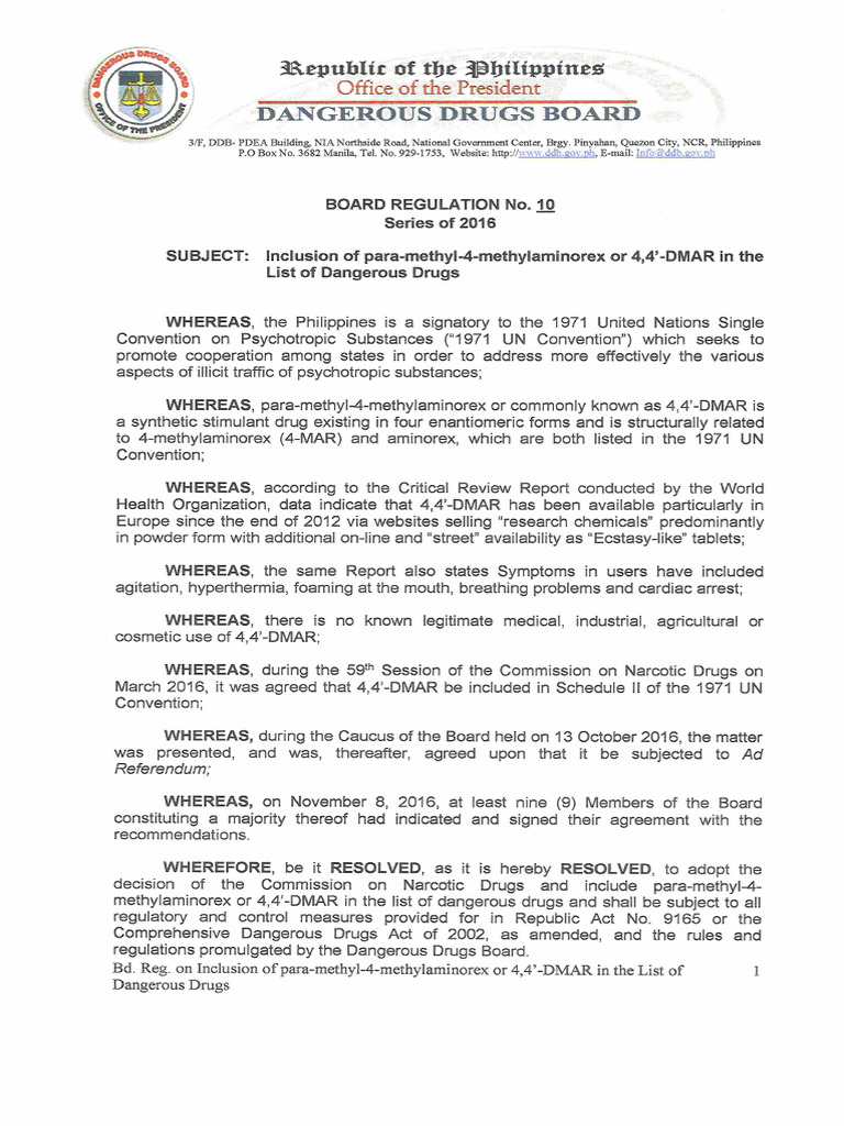 2016-Board Regulation No. 10 - Inclusion of PARA-METHYL-4 ...