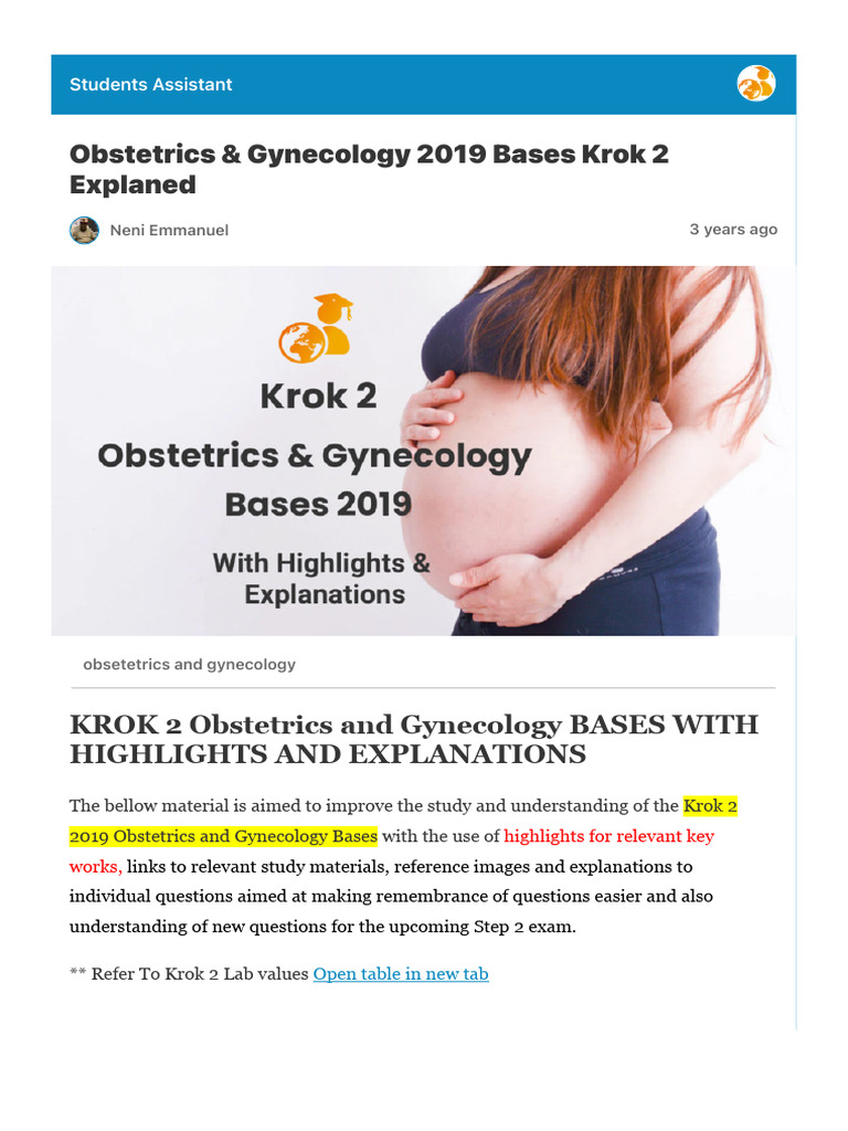 Obstetrics & Gynecology 2019 Bases Krok 2 Explaned - Students Assistant | PDF | Childbirth | Uterus
