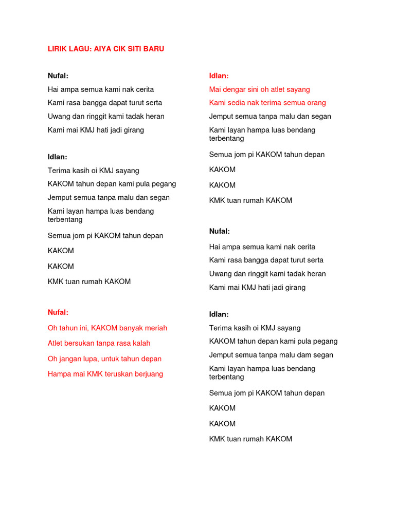 Lirik Lagu Kakom Latest | PDF