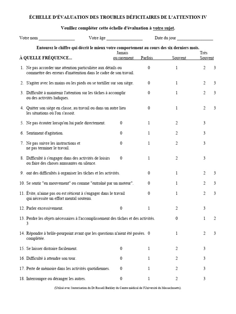 Évaluation des TDAH chez l'adulte | PDF | Trouble du déficit de l ...