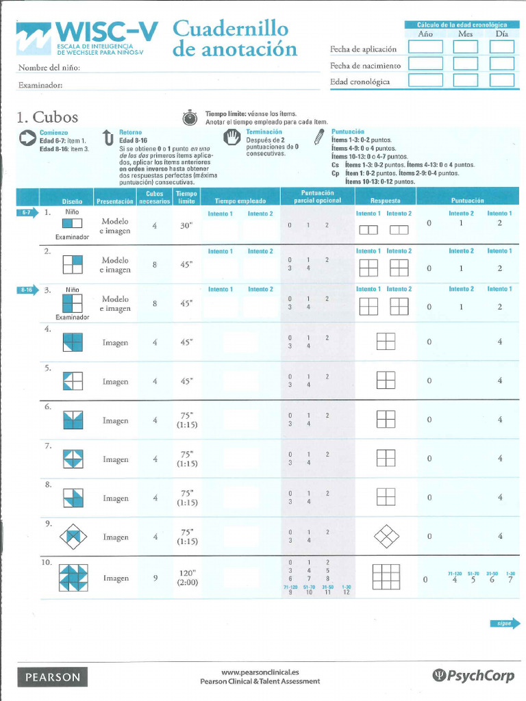 Cuadernillo de Anotación WISC-V | PDF
