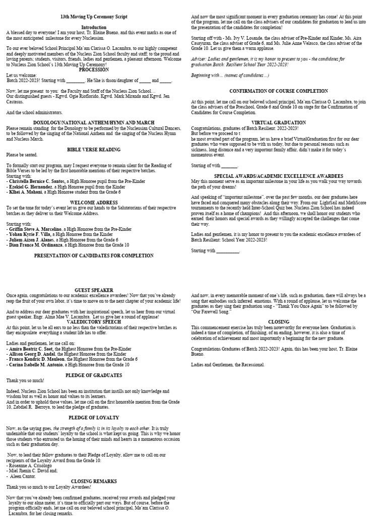 NZS 13th Moving-Up-Script | PDF