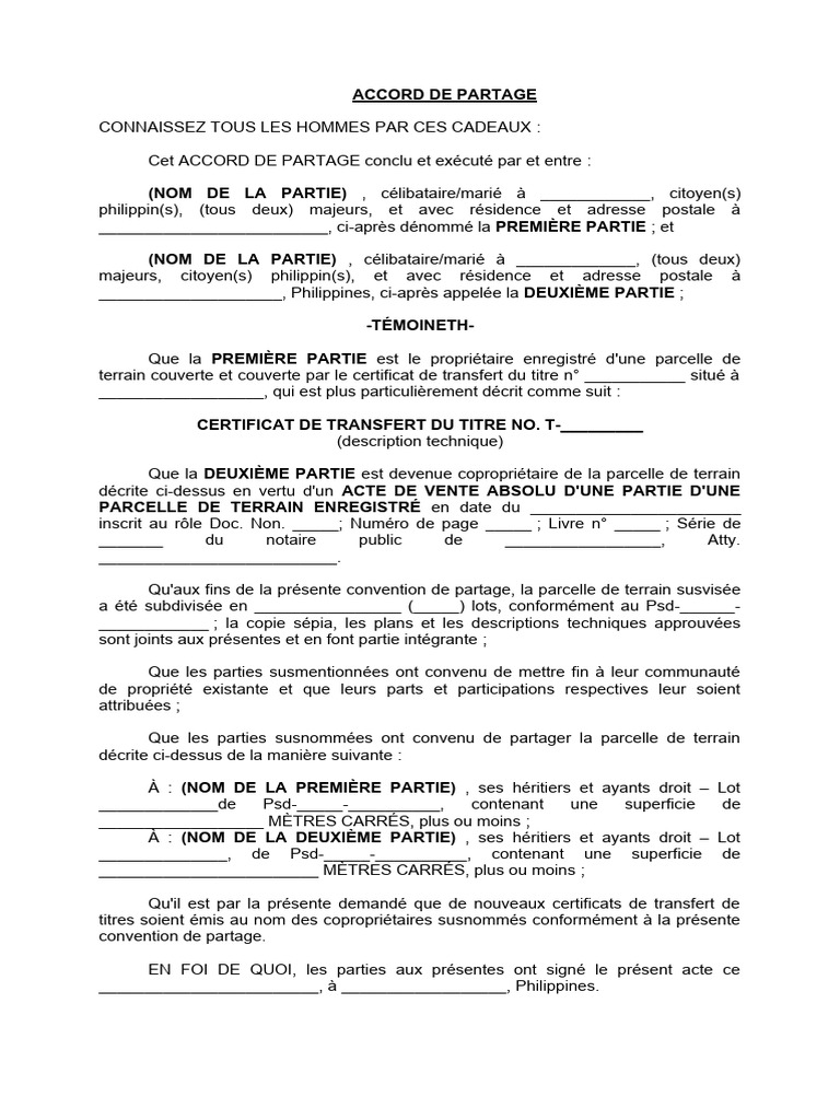 Exemple de Document D'accord de Partage | PDF